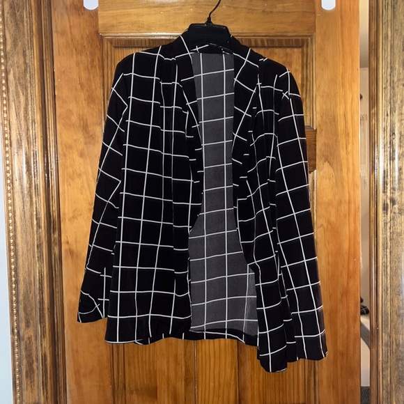 SHEIN | Jackets & Coats | Black And White Checkered Suit Coat Thin ...